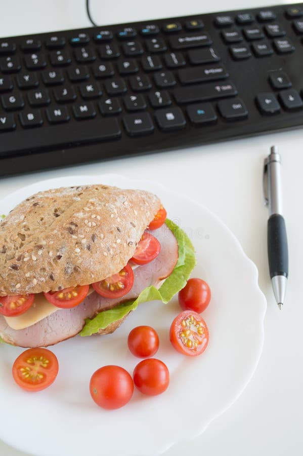 Breakfast at Work. Food in the Office Stock Photo - Image of lettuce ...