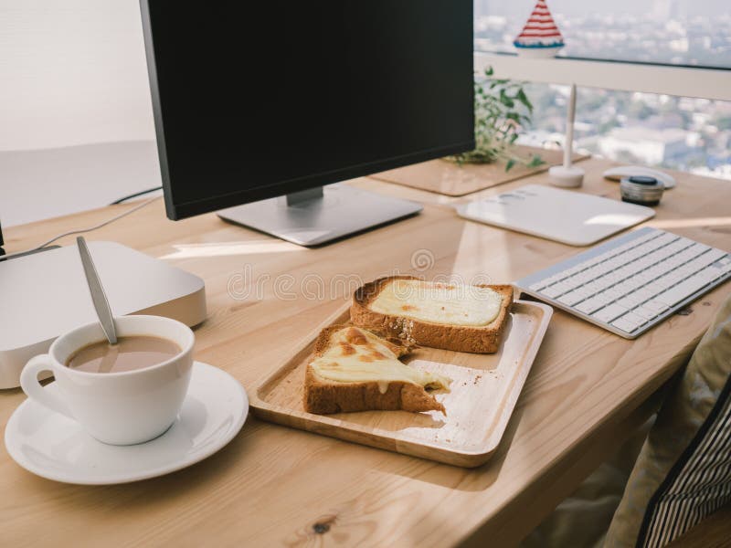 Breakfast at work stock image. Image of black, openair - 9094145