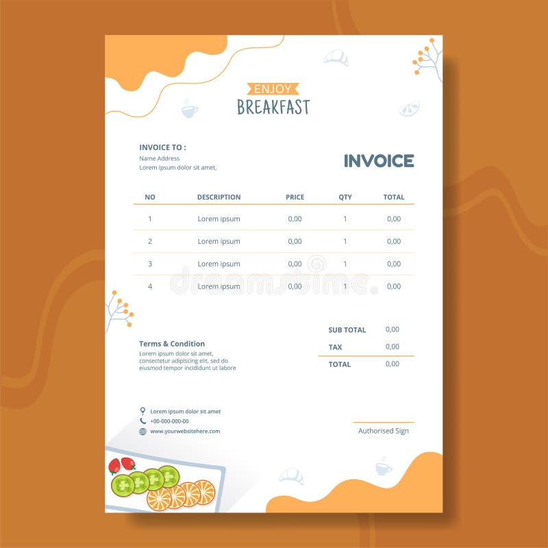 Breakfasts Invoice Template Flat Cartoon Background Vector Illustration ...