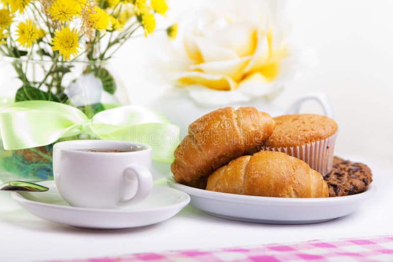 Breakfest with Tea and Fresh Baking Stock Photo - Image of biscuits ...