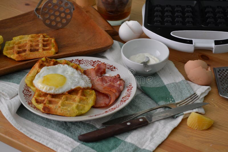 Breakfst waffles stock image. Image of eggs, potato, lunch - 73024575
