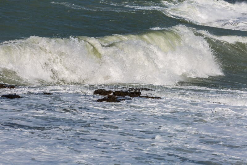 Waves Breaking Against on Rocky Shore: Natural Scenery Stock Image ...