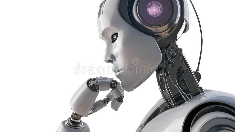 Breaking Barriers, a Humanoid Robot Thinking Process on a White ...