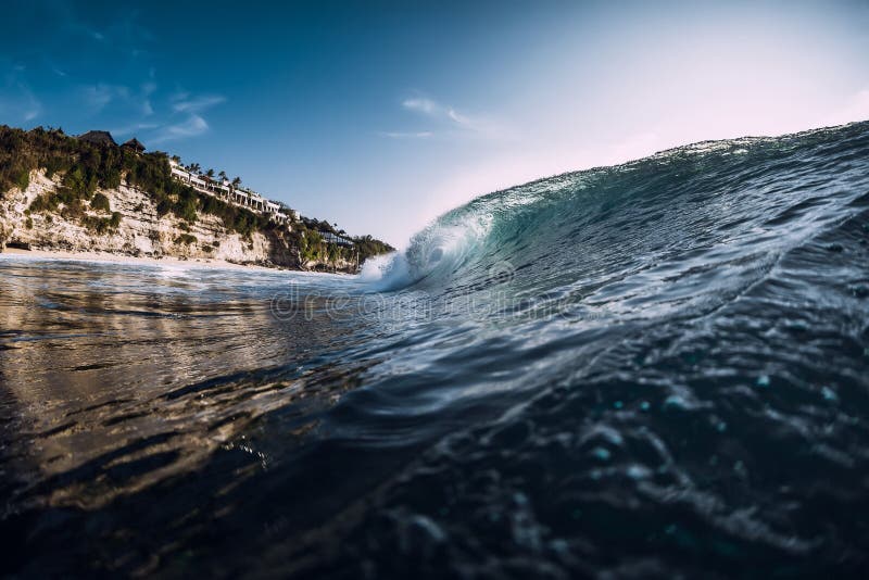 Breaking Blue Wave. Barrel Wave for Surfing Stock Photo - Image of ...