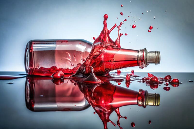 Breaking Bottle. Side View of Breaking or Smashed Glass Bottle Spilling ...
