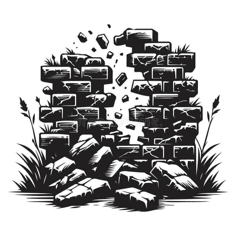 Breaking Brick Wall Vector Silhouette Illustration Construction Concept ...
