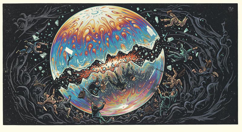 Breaking Bubble with People Illustration Shows Economic Crisis or ...