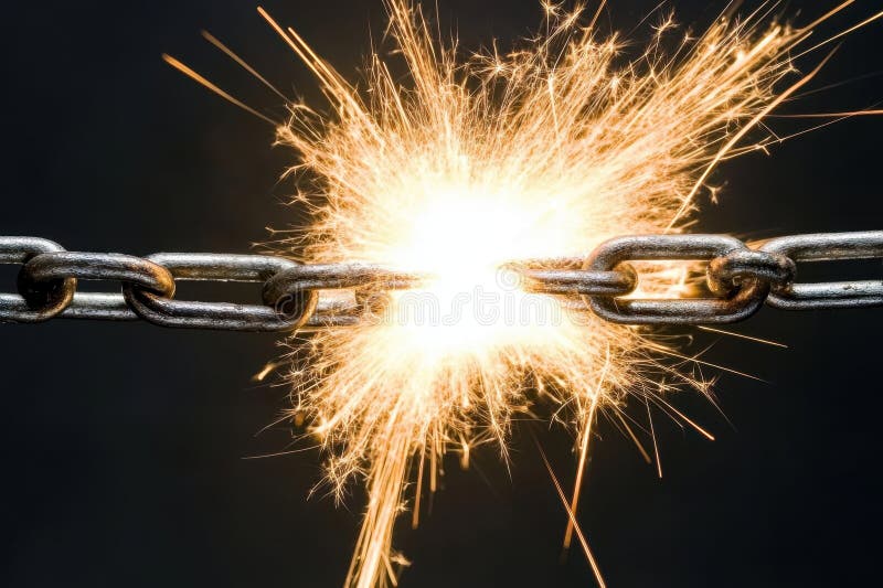 Breaking Chains with Sparks and Light in Dramatic Concept Stock Photo ...