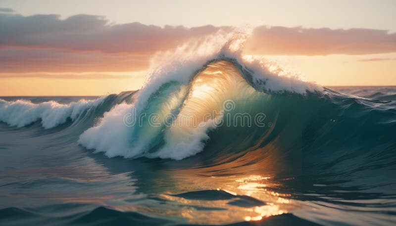 Breaking Colorful Ocean Wave Falling Down at Sunset Time Stock ...