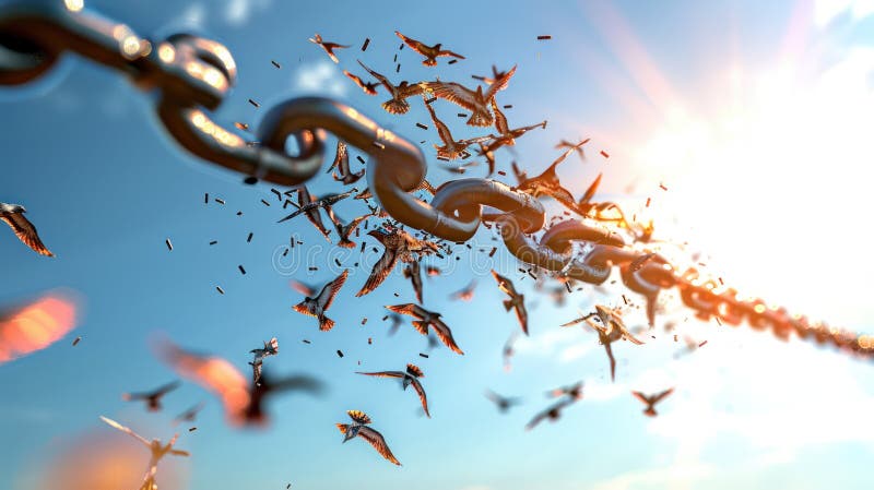 Breaking Free: Birds Soaring with Broken Chains - Symbolizing Freedom ...