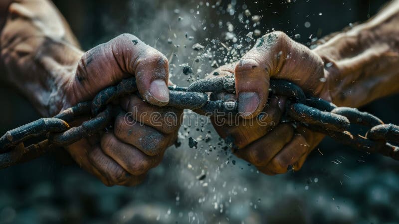 Breaking Free Concept with Pair of Hands Breaking Up a Chain Link ...