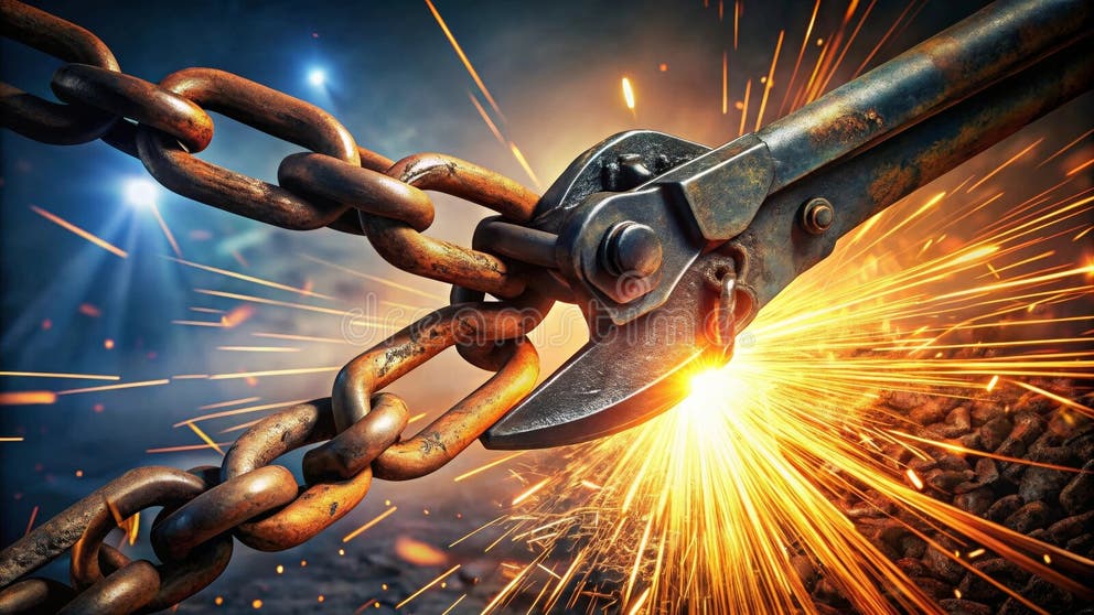 Breaking Free a Rusty Chain Severed by a Powerful Tool Under a Shower ...