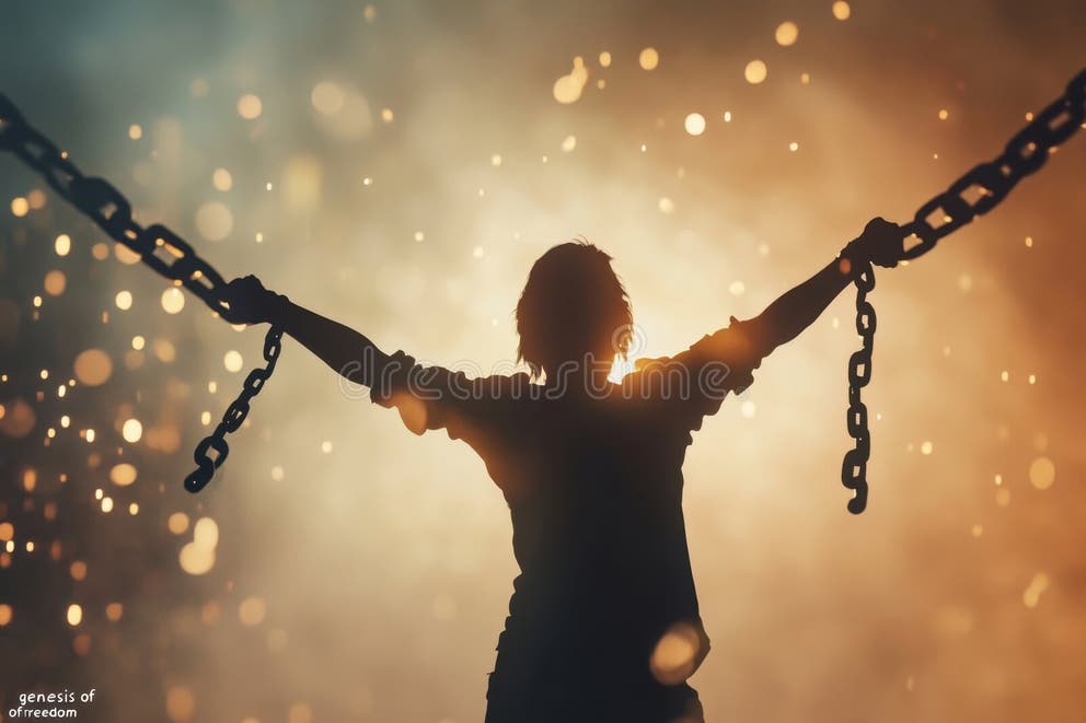 Breaking Free Chains – Striking Silhouette Symbolizing Liberation, Strength, and Freedom Stock ...