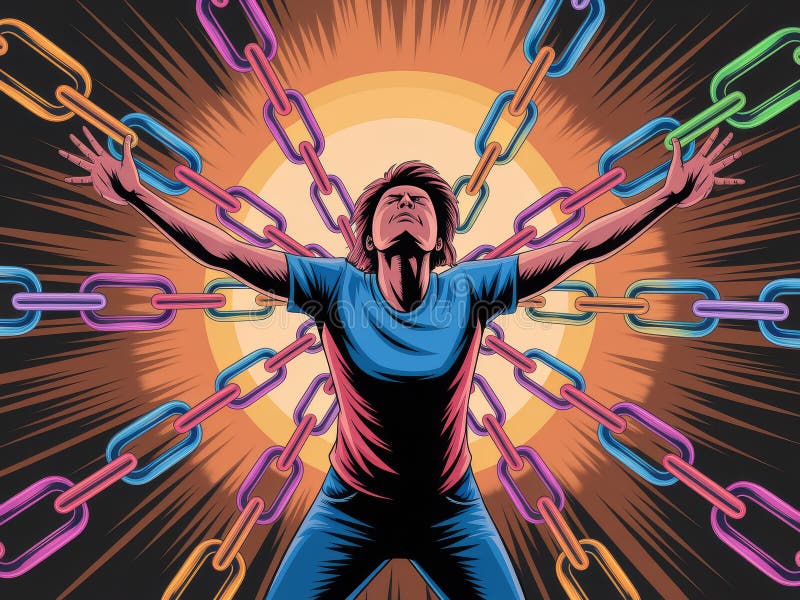 Breaking Free: Vibrant Chains and Empowered Figure Against Radiant ...
