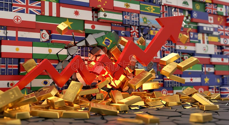 Breaking through Global Challenges Arrow Graph with Gold Stock ...