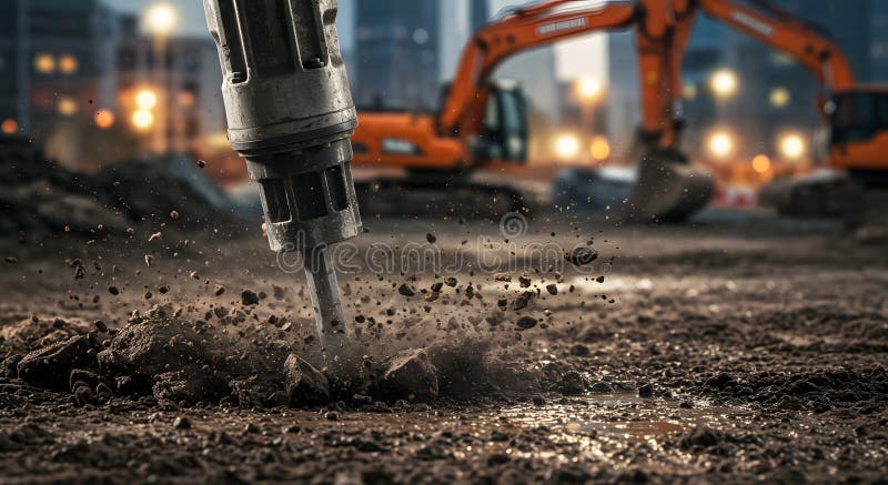 Breaking Ground with Jackhammer Heavy Machinery at Work Stock Photo ...