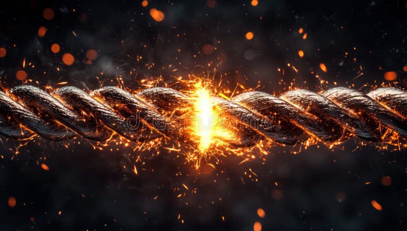 Breaking Metal Cable with Sparks and Fire Stock Photo - Image of ...