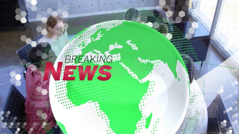 Breaking News Animation Over Diverse Group Collaborating in Modern ...