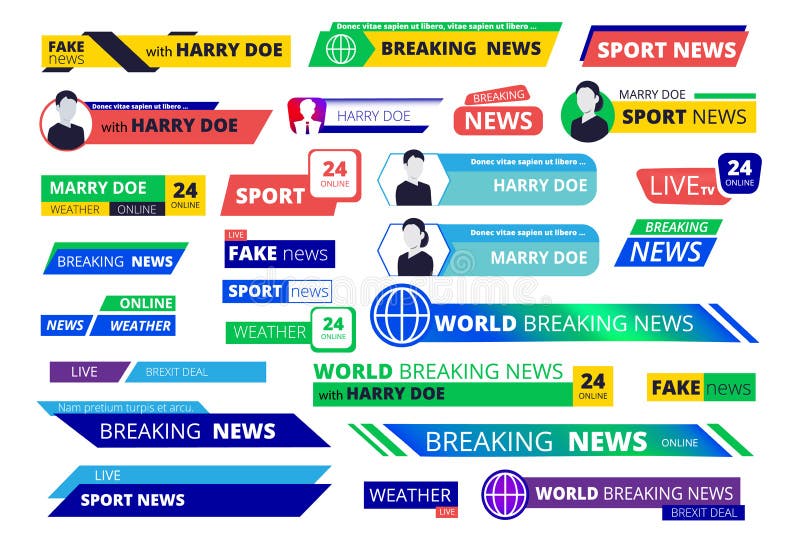 Breaking News Banners. Broadcasting Television Interface Labels User ...