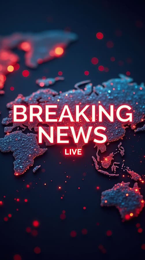 Breaking News Live Broadcast with World Map and Light Beams Stock ...