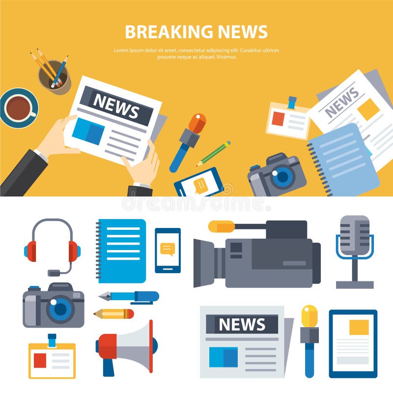 Breaking News and Media Banner Elements Concept Flat Design Stock ...