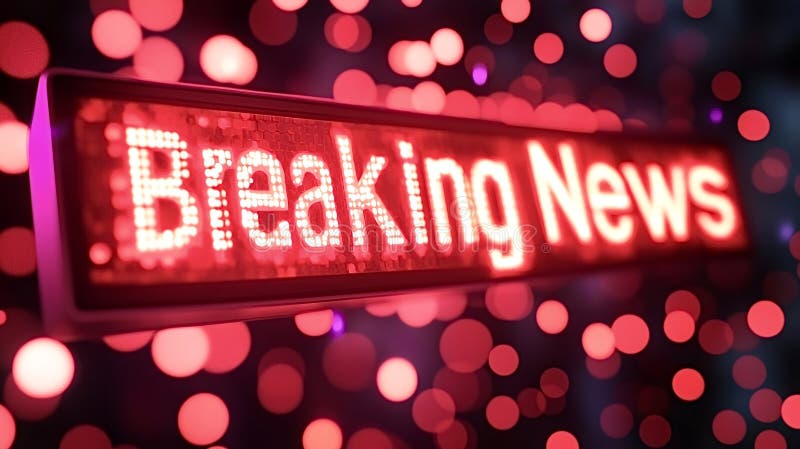 Breaking News Sign Displaying on Led Panel with Blurred Red Lights ...