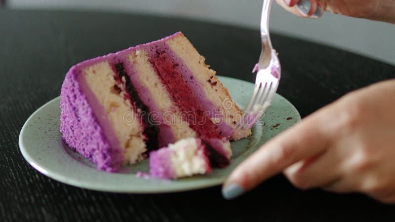 Breaking Off a Piece of Cake with a Fork. Eating a Piece of Cake ...