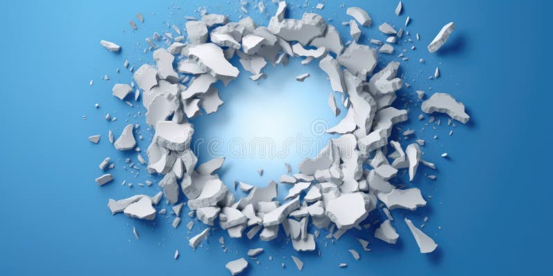 Breaking Out of a Hole in Solid Blue Wall, Torn Hole, Empty Copy Space ...