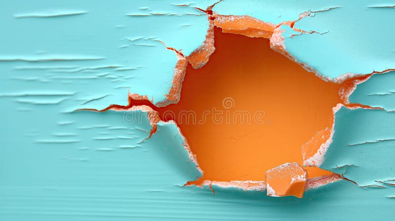 Breaking Out of a Hole in Solid Blue Wall, Torn Hole, Empty Copy Space ...