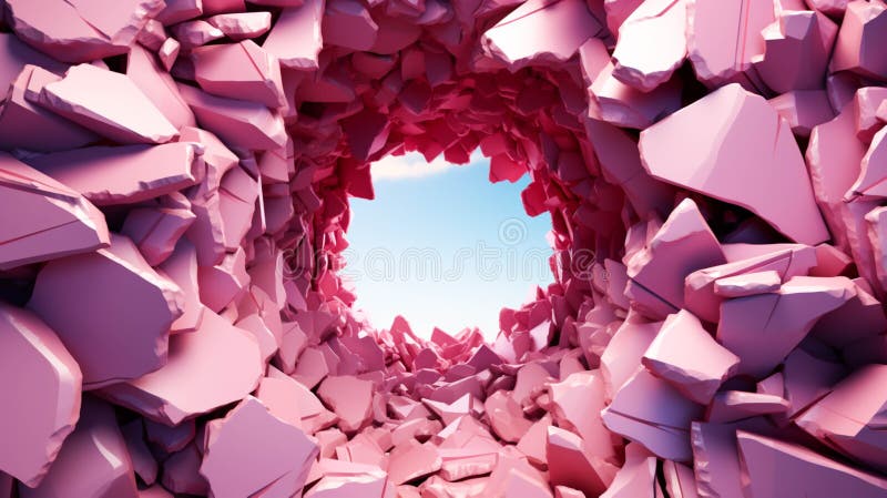 Breaking Out of a Hole in Solid Pink Wall Torn Hole Empty Copy Space ...