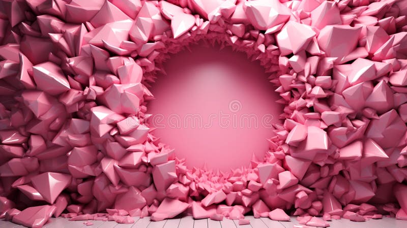 Breaking Out of a Hole in Solid Pink Wall Torn Hole Empty Copy Space ...