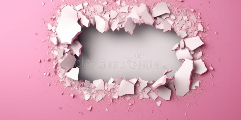 Breaking Out of a Hole in Solid Pink Wall, Torn Hole, Empty Copy Space ...