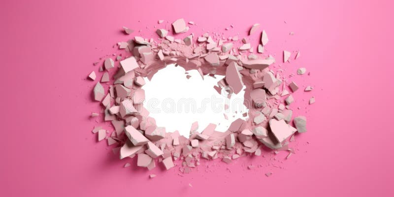 Breaking Out of a Hole in Solid Pink Wall, Torn Hole, Empty Copy Space ...