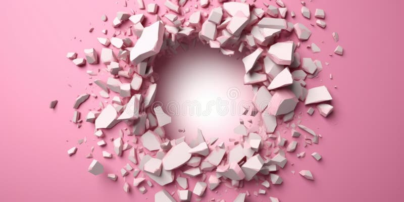 Breaking Out of a Hole in Solid Pink Wall, Torn Hole, Empty Copy Space ...