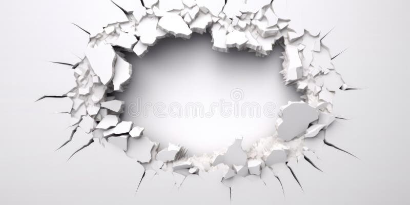 Breaking Out of a Hole in Solid White Wall, Torn Hole, Empty Copy Space ...
