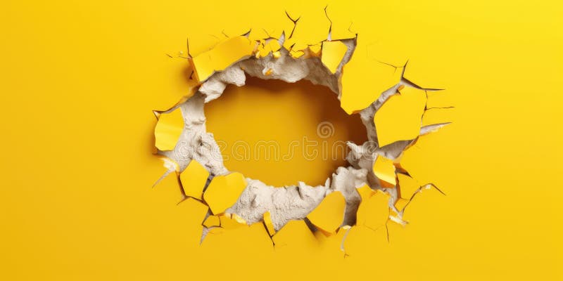 Breaking Out of a Hole in Solid Yellow Wall, Torn Hole, Empty Copy ...