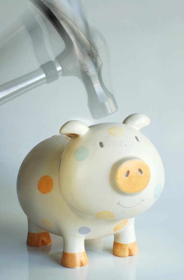 Breaking the Piggy Bank in Action Stock Photo - Image of save, states ...