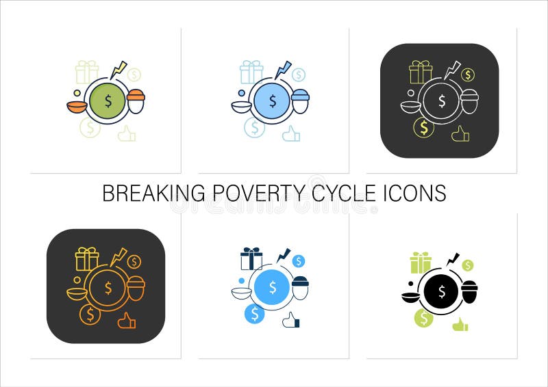 Breaking Poverty Cycle Icons Set Stock Vector - Illustration of annual ...