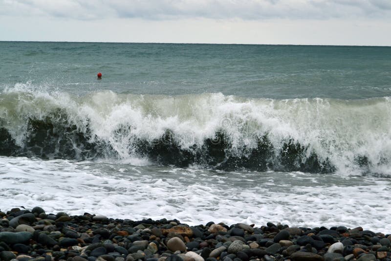 Breaking Powerful Waves at Rising Storm Stock Photo - Image of coastal ...