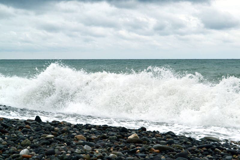 Breaking Powerful Waves at Rising Storm Stock Image - Image of rough ...