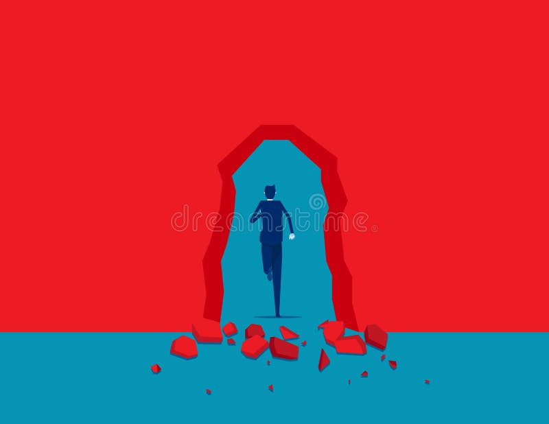 Breaking through Red Wall. Break through Obstacles Stock Vector ...