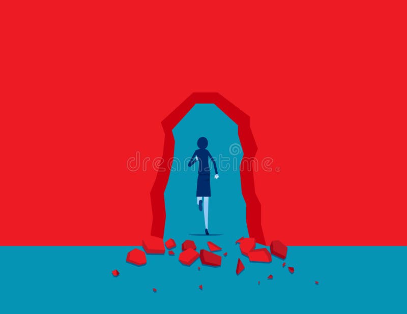 Breaking through Red Wall. Break through Obstacles Stock Vector ...