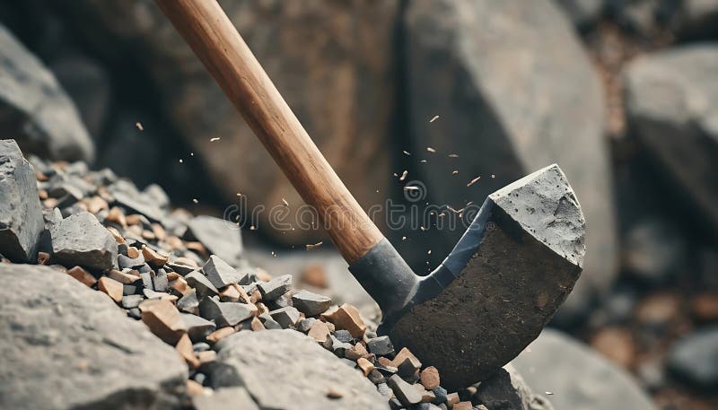 Breaking Rocks with a Pickaxe for Construction or Landscaping Work ...
