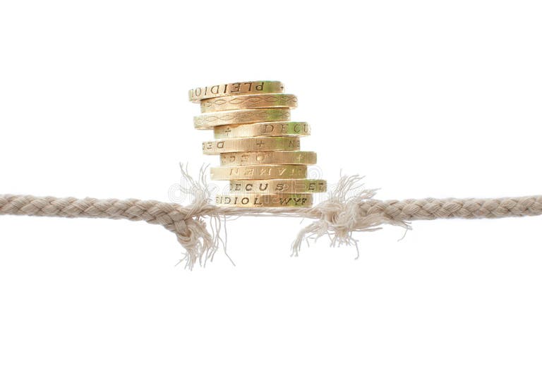 Breaking rope with coins stock image. Image of recession - 25420469