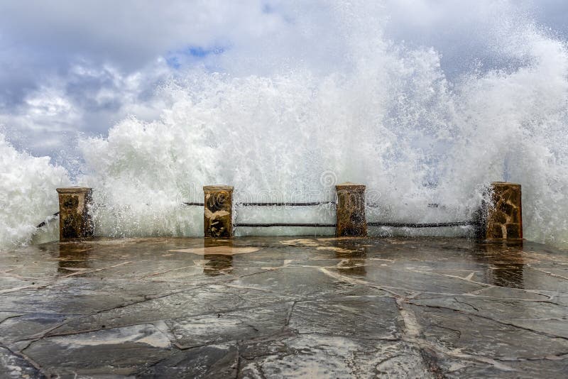 Breaking Tidal Waves on the Beach Promenade Stock Image - Image of ...