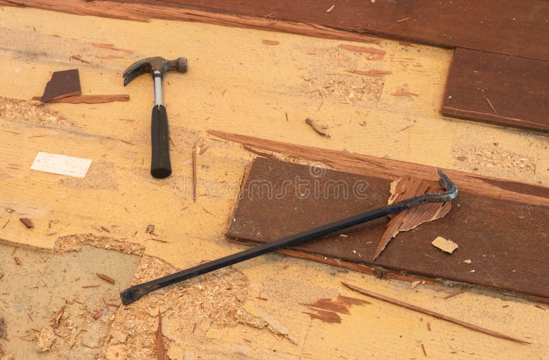 Breaking Up a Solid Wooden Floor Stock Image - Image of flooring ...