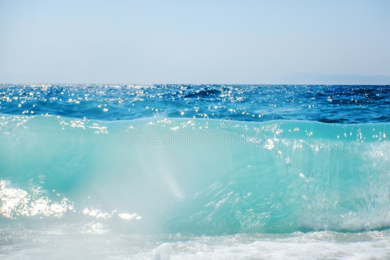 Breaking Wave of Blue Ocean on Sandy Beach Summer Background Stock ...