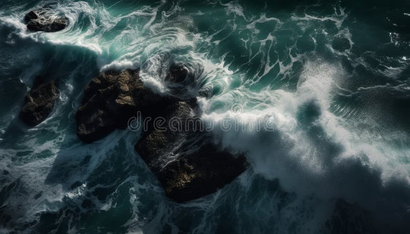 Breaking Wave Crashes on Rocky Cliff, Beautiful Seascape Generated by ...