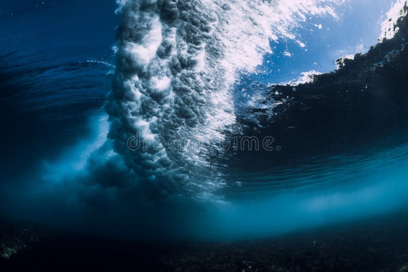 Breaking Wave with Foam and Bubbles Underwater. Transparent Water Stock ...