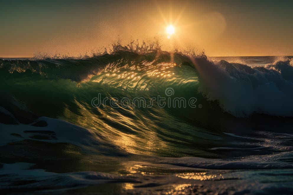 Breaking Wave, with the Sun Shining through, Creating a Shinning ...